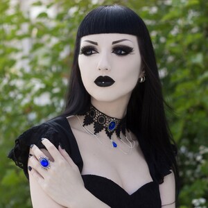 Victorian Gothic Choker Necklace Sapphire Blue Swarovski Crystal