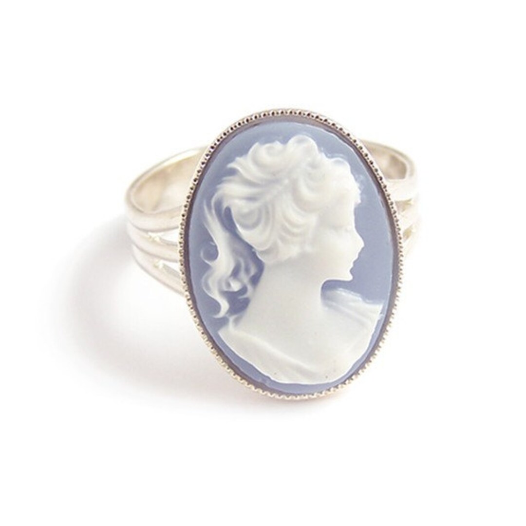 Victorian Blue Cameo Ring - Portrait of a Lady - Adjustable Silver ...
