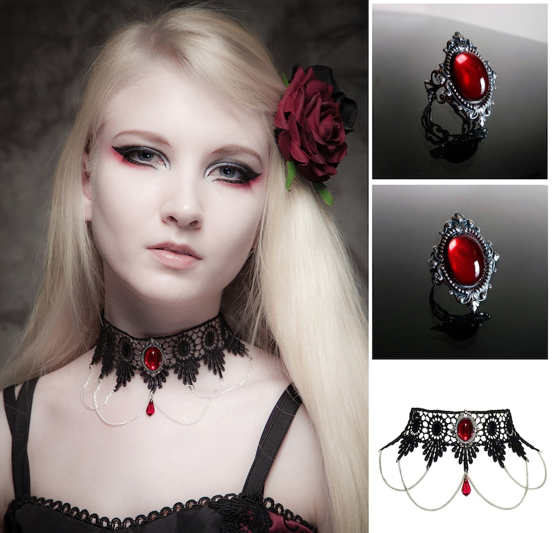 Victorian Gothic Ruby Red Choker Necklace Swarovski Crystal - Etsy