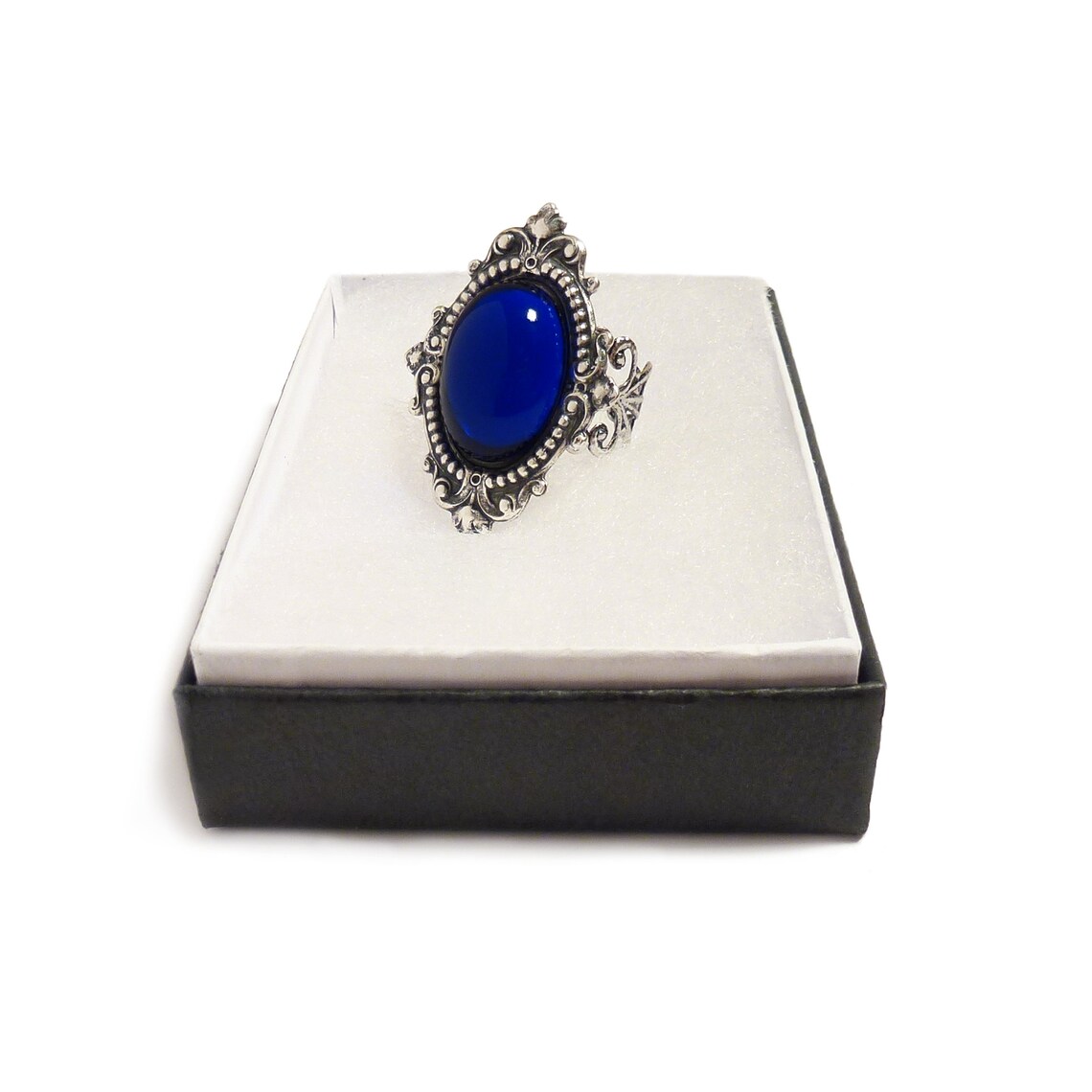 Victorian Gothic Ring Sapphire Blue Ornate Filigree Silver - Etsy