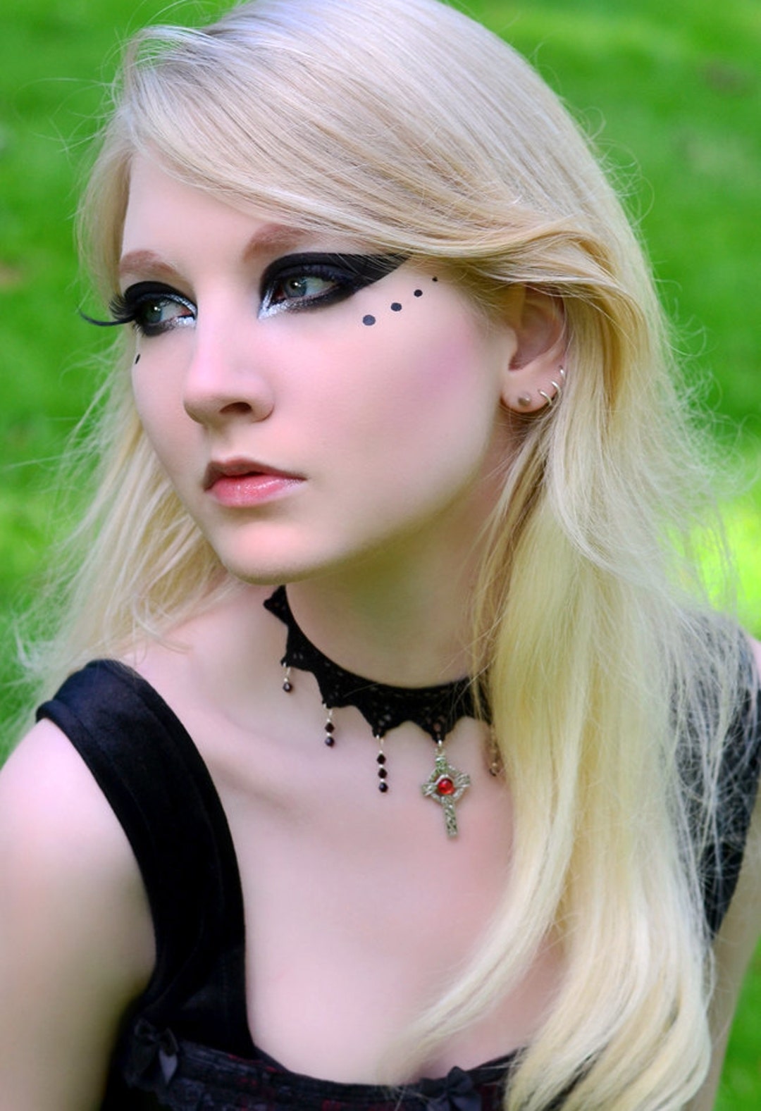 Gothic Lace Choker Necklace With Ruby Red Celtic Cross & Swarovski ...