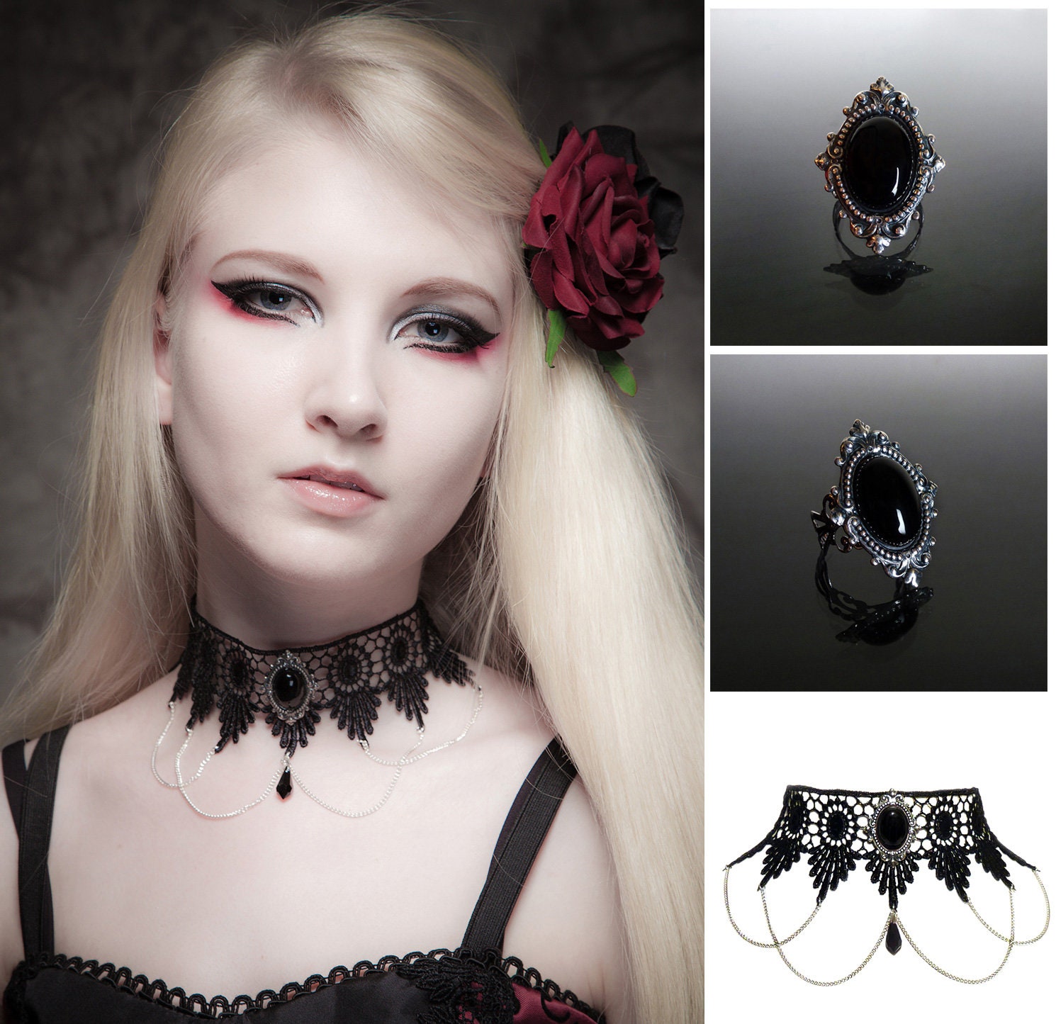 Victorian Gothic Ring - Black Onyx Gemstone Ornate Filigree Steampunk ...