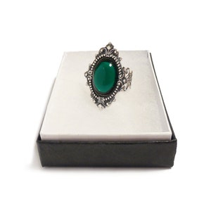Victorian Gothic Ring - Emerald Green Ornate Filigree Silver Steampunk ...