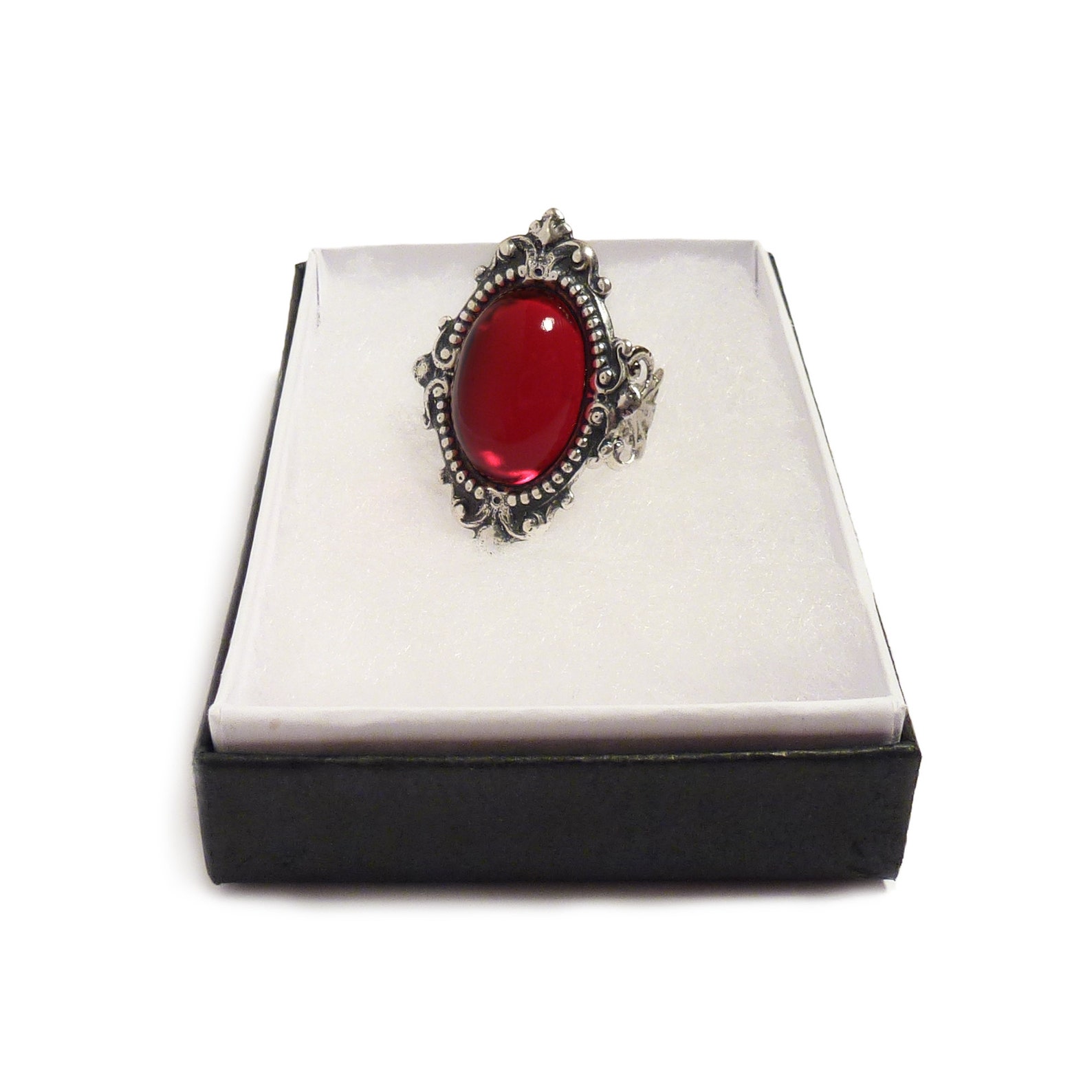 Victorian Gothic Ring - Ruby Red Ornate Silver Filigree Steampunk Ring ...