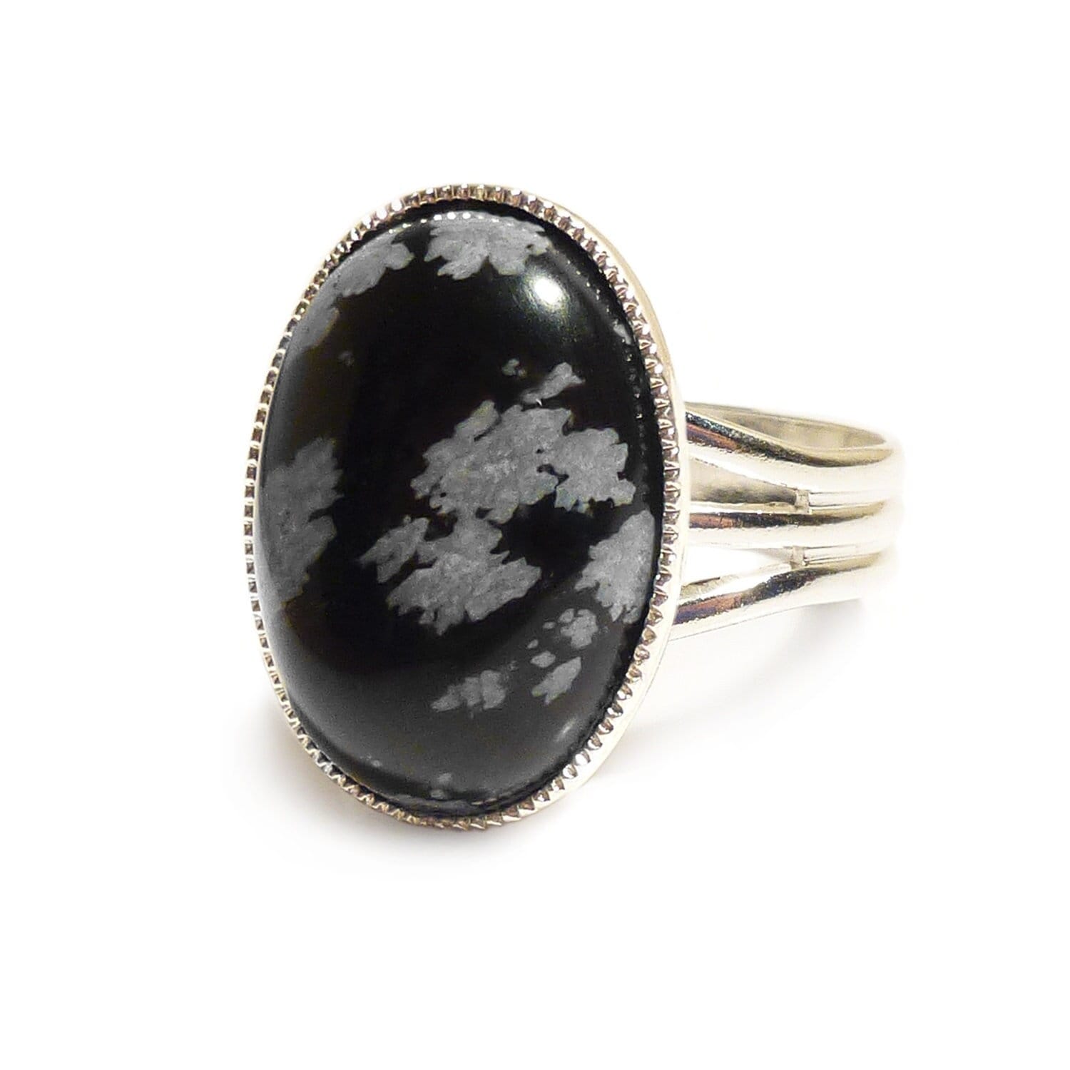 Victorian Gothic Ring Snowflake Obsidian Gemstone Ring Semi Precious ...