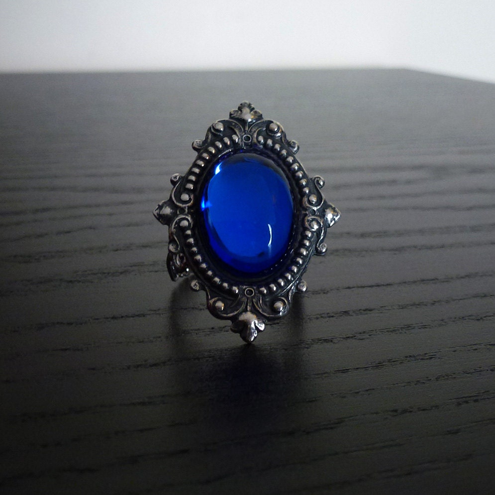 Victorian Gothic Ring Sapphire Blue Ornate Filigree Silver - Etsy UK