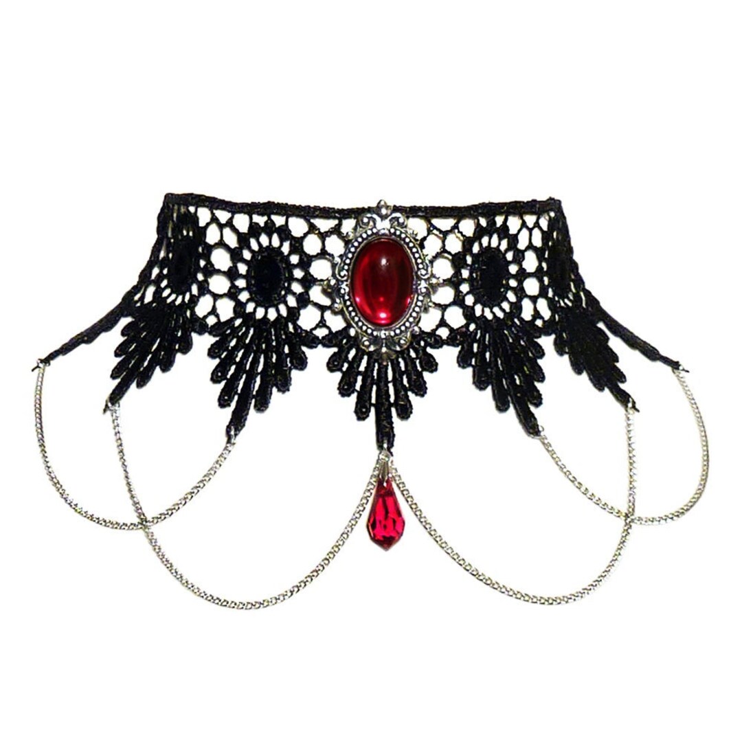 Victorian Gothic Ruby Red Choker Necklace - Swarovski Crystal Steampunk ...