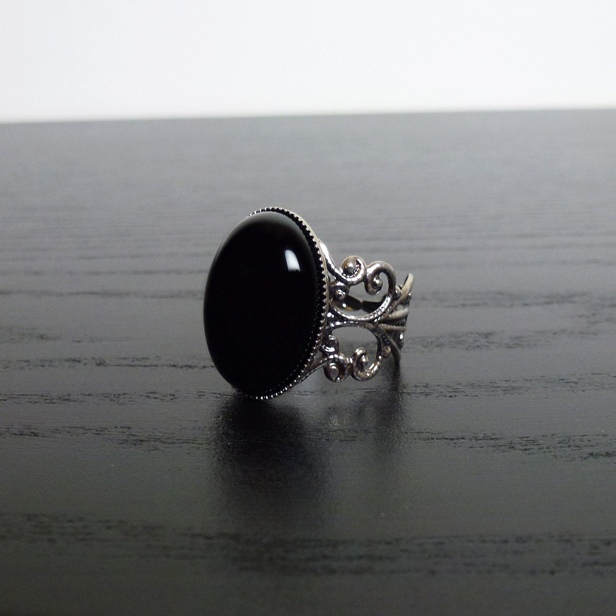 Black Onyx Gemstone Ring Ornate Filigree Victorian Steampunk - Etsy