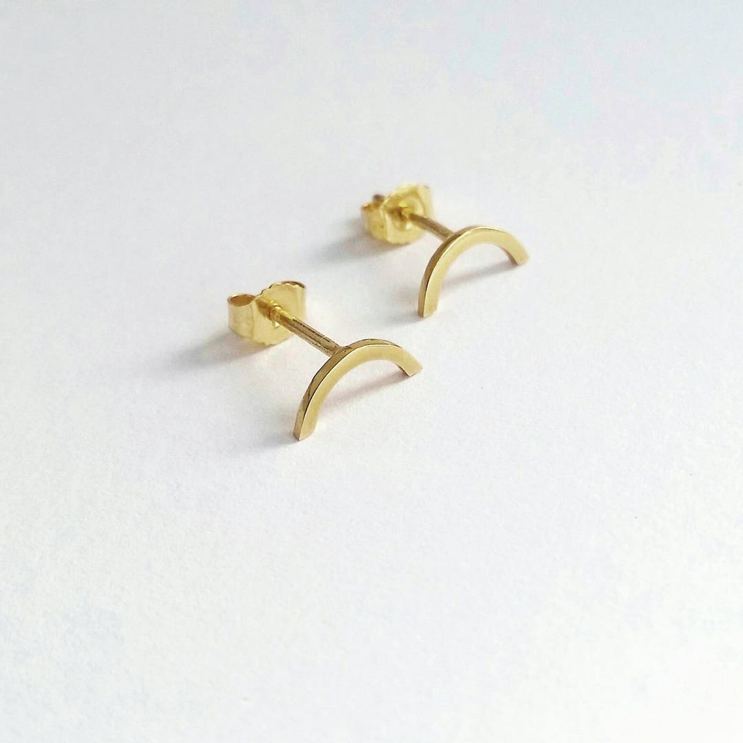 Minimalist 14K Gold Arc Studs.solid Gold Stud Earrings. Simple Solid ...