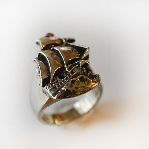 Pirate Ship Ring Nautical Sterling Silver Ring Silver and - Etsy