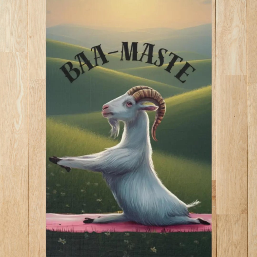 Baa-maste Goat Yoga Mat | Funny Goat Yoga Mat, Funny Exercise Mat ...