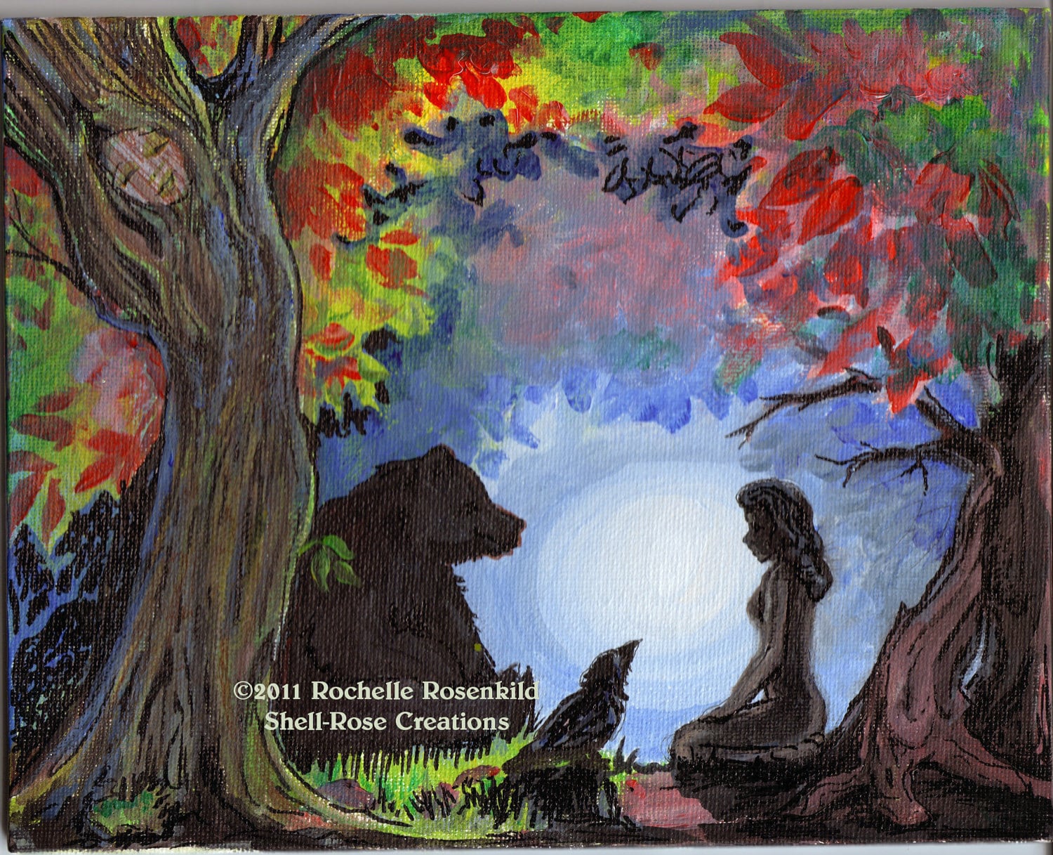 Totem Animals Bear and Raven Moonlight Maiden Painting Reproduction ...