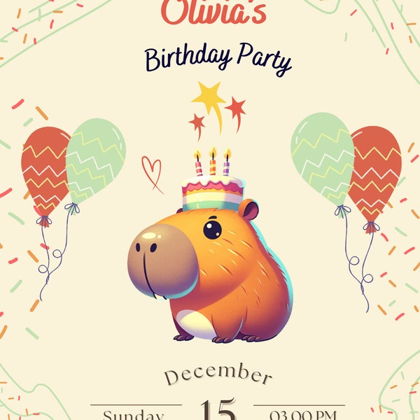 Capybara Birthday Invitation - Etsy
