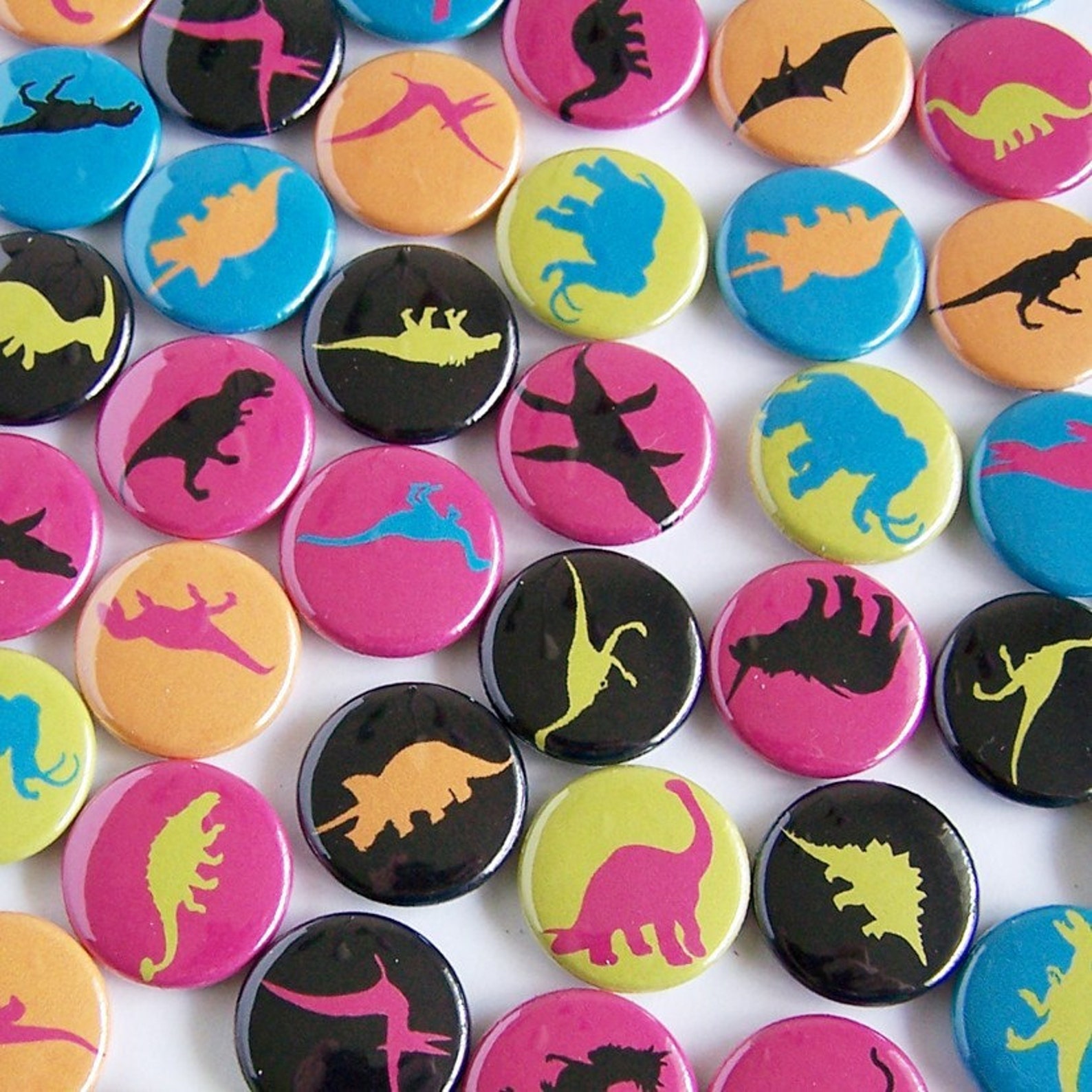 Neon Dinosaurs 1 Inch Pinback Buttons - Set of Six - Etsy