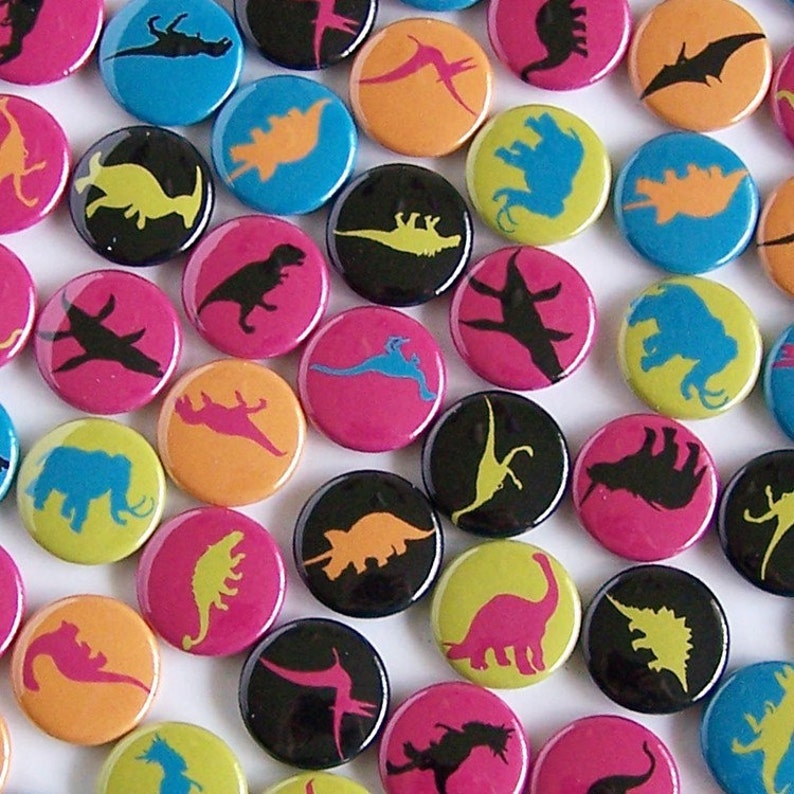 Neon Dinosaurs 1 Inch Pinback Buttons - Set of Six - Etsy