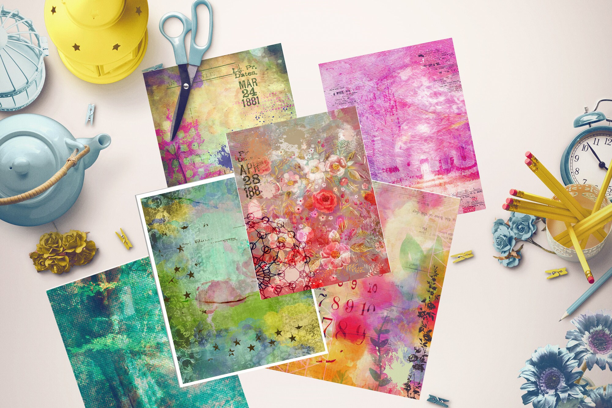 Junk Journal Printable Gelli Print Paper Digital Paper Art - Etsy