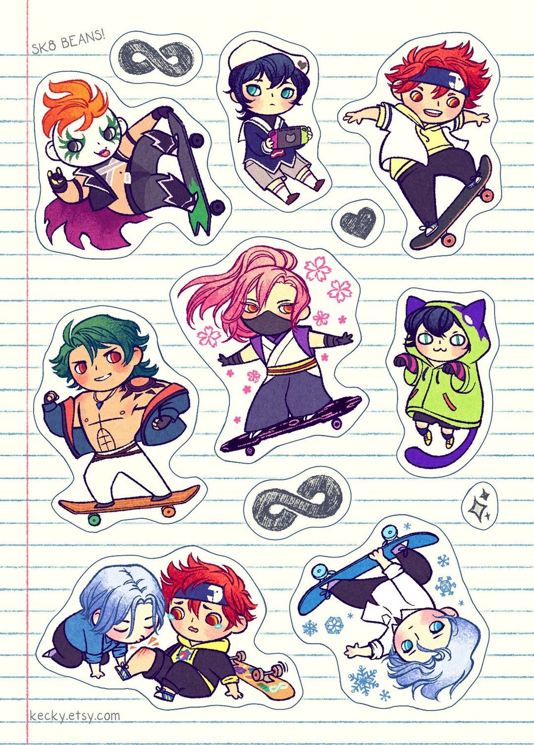 Sk8 Beans A6 Vinyl Sticker Sheets - Etsy