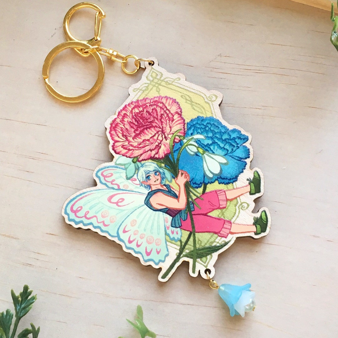January Birth Month Flower Fairy Boy Wooden Keychain - Etsy