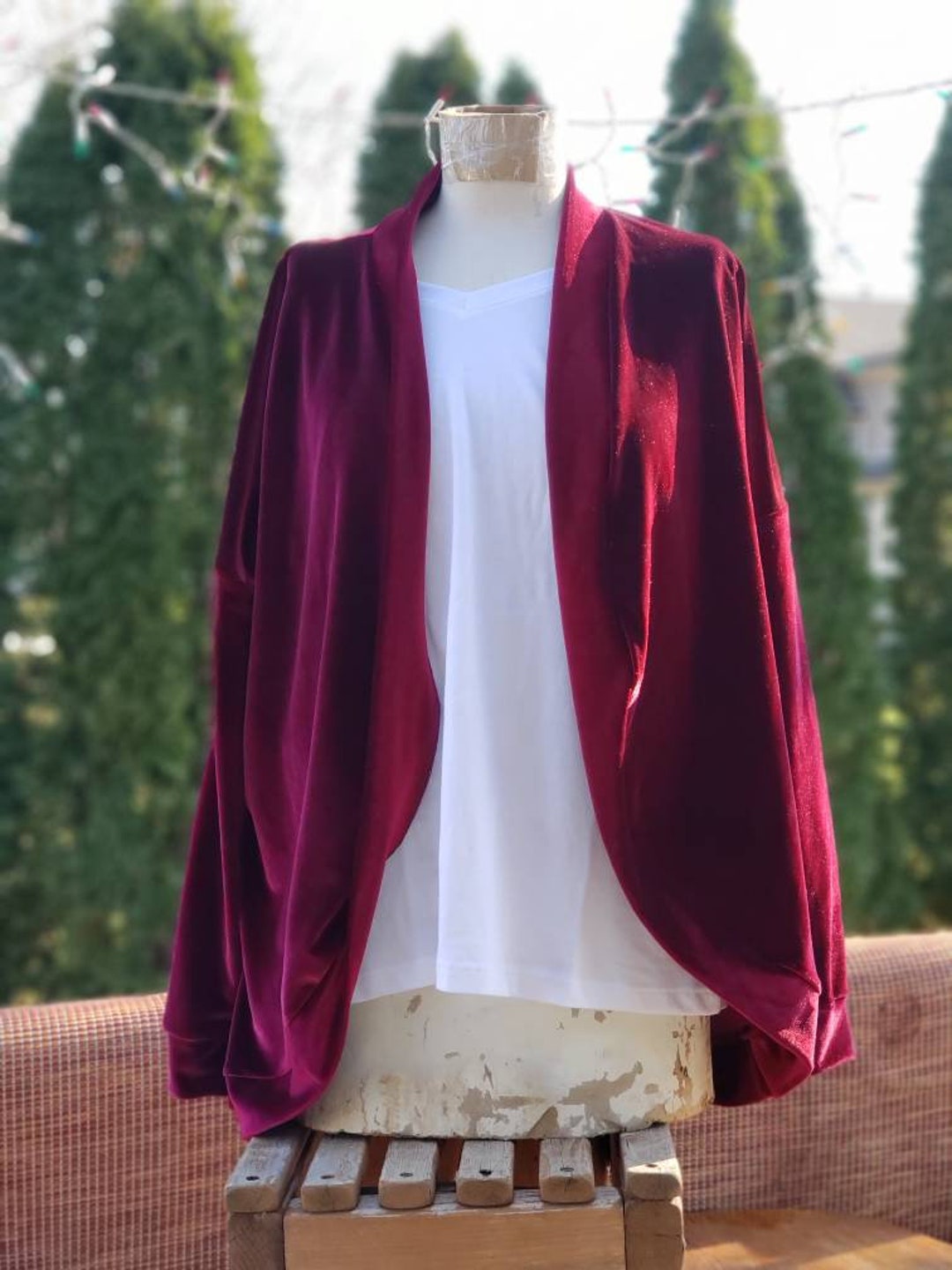 Women's XL Wine Stretch Velvet Cardigan for Women, Cocoon Cardigan ...