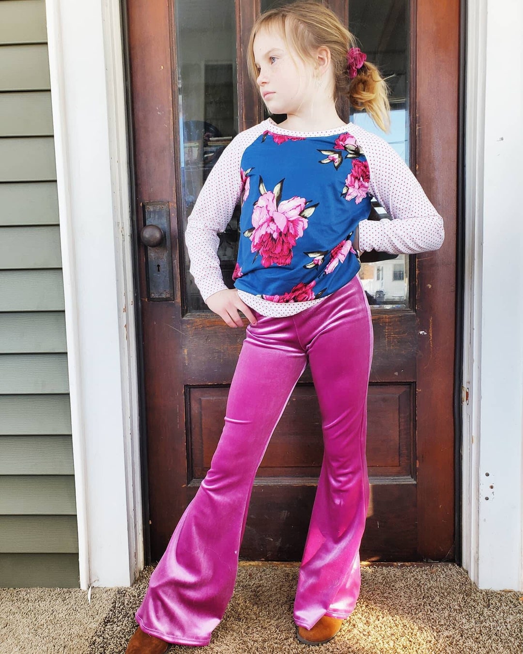 Bell Bottom Pants in Stretch Velvet for Girls 6 Months- 14 Years ...
