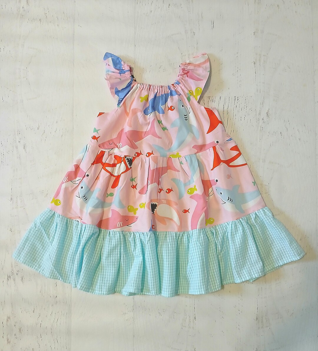 Sharks, Tiered Twirl Dress for Kids Size Baby to Tween, Peasant Style ...