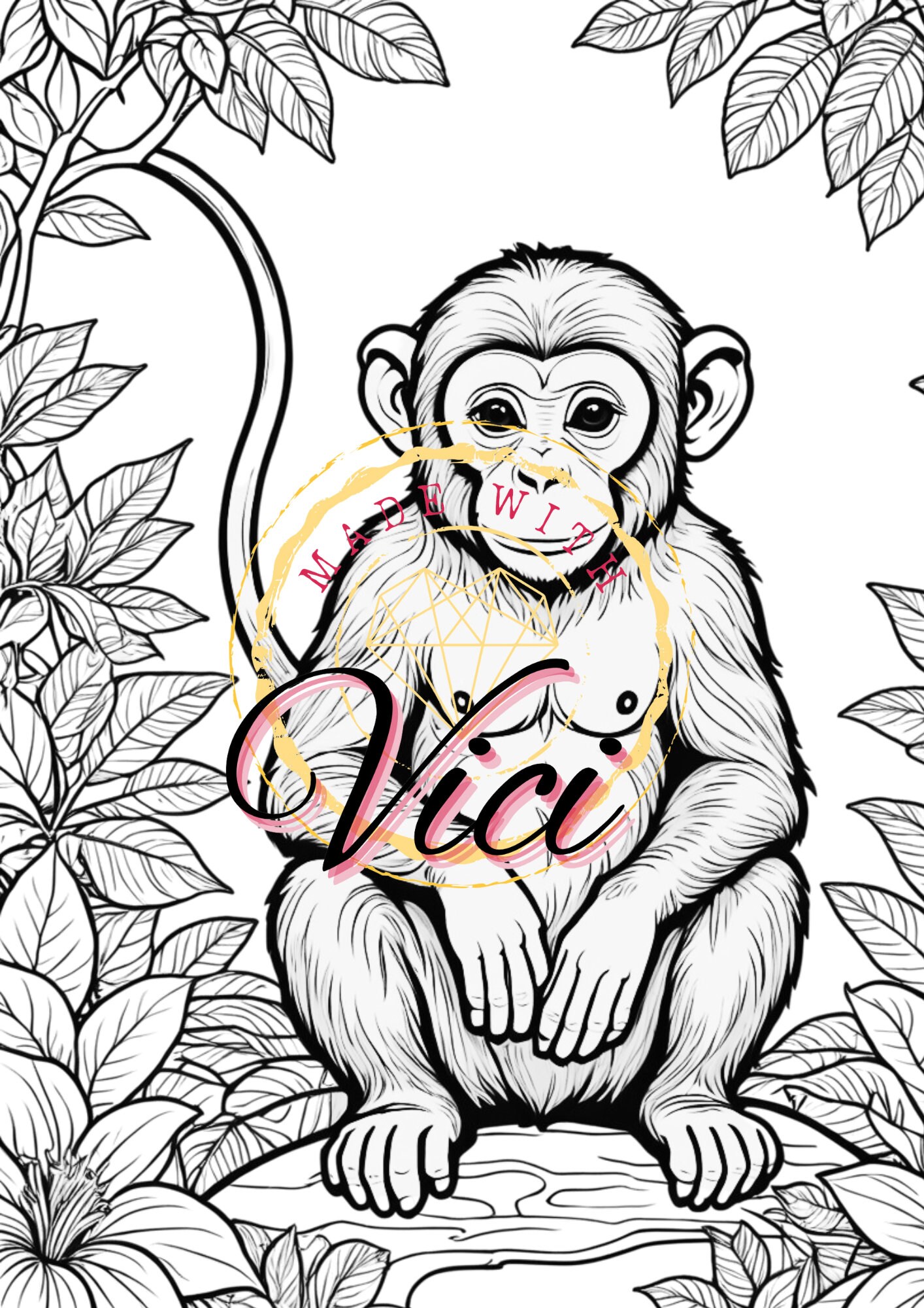 Coloring Page Monkey 3/3 Coloring Page Monkey A4 Print Immediately Gift ...