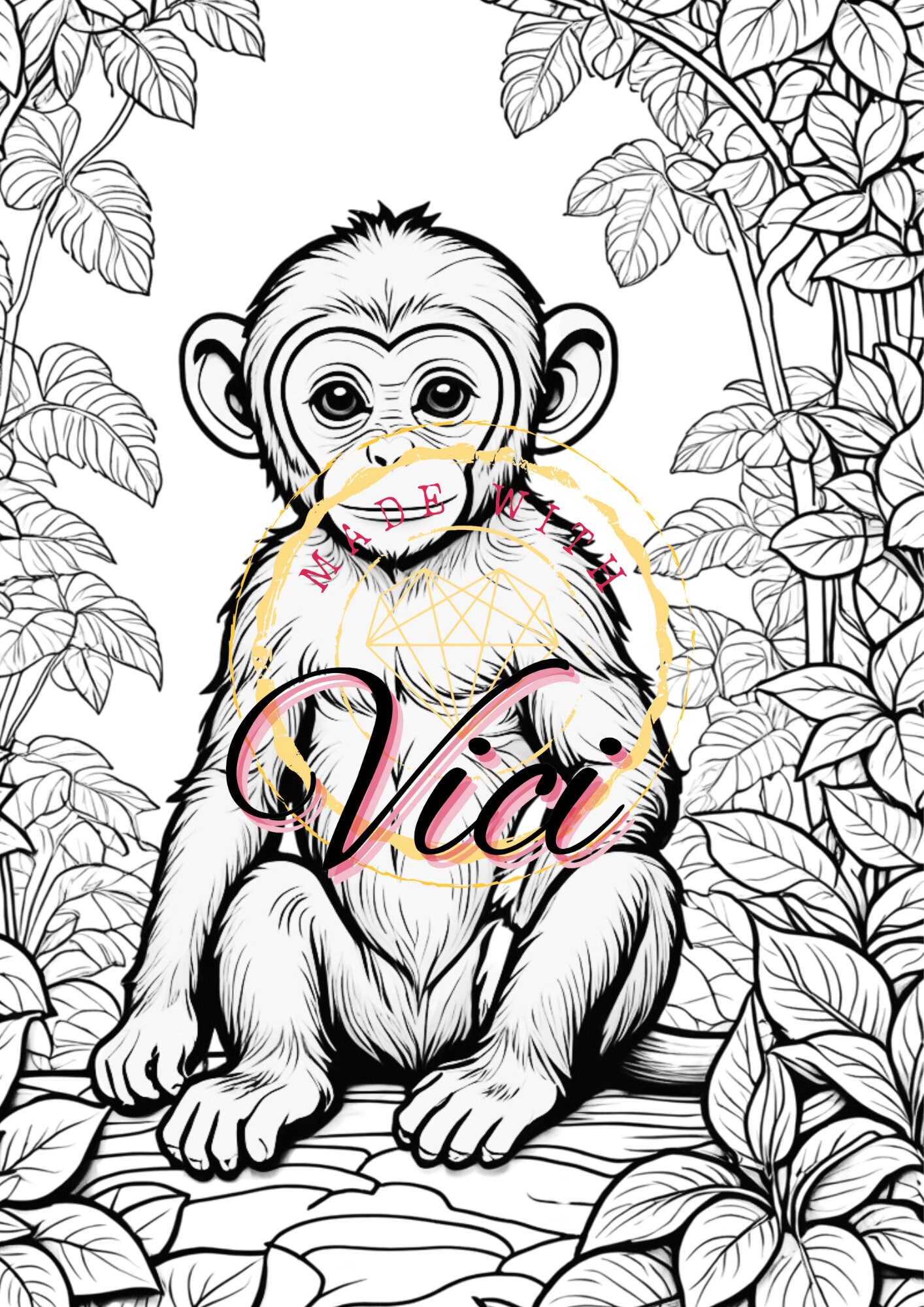 Coloring Page Monkey 2/3 Coloring Page Monkey A4 Print Immediately Gift ...