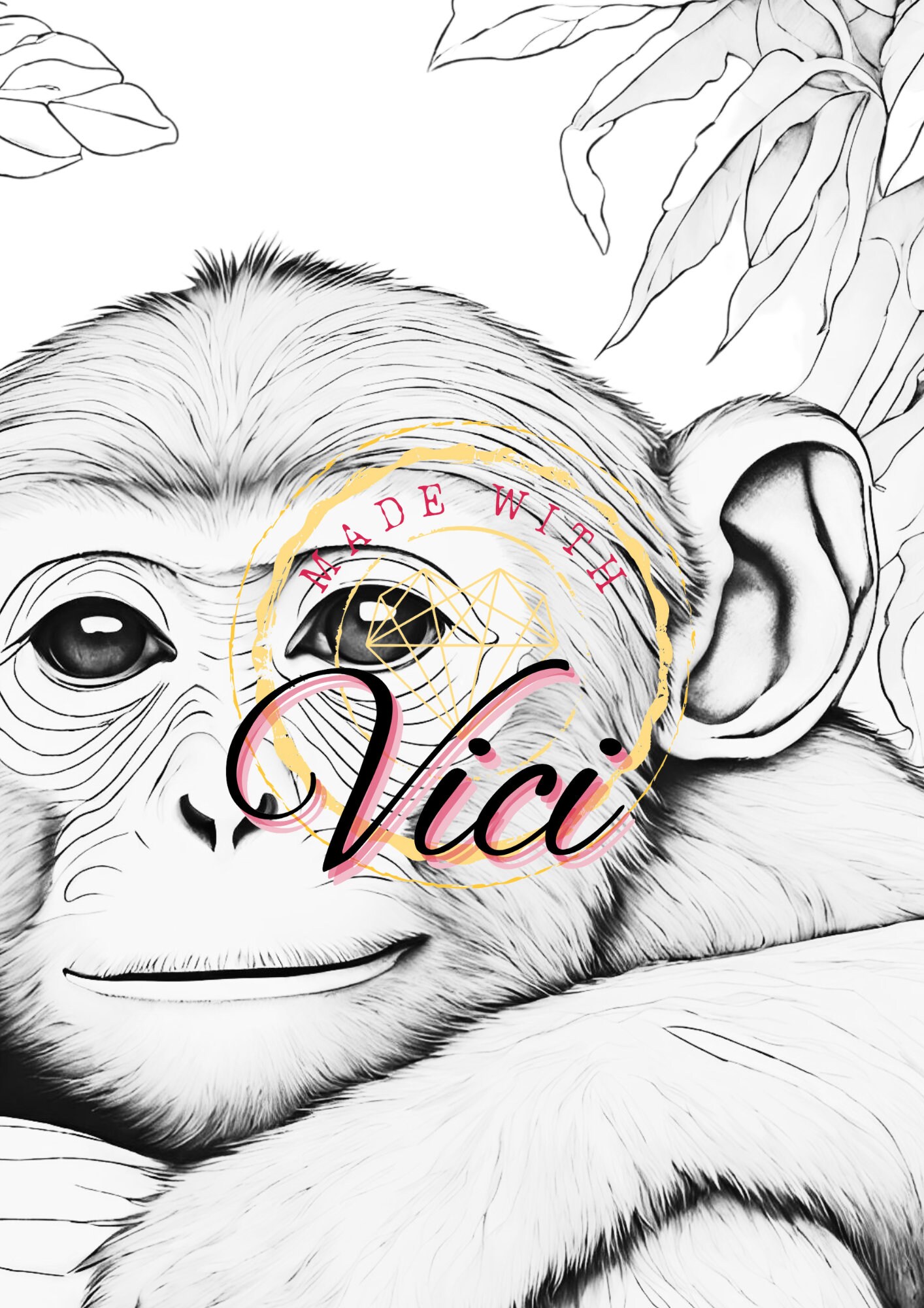 Coloring Page Monkey 3/3 Coloring Page Monkey A4 Print Immediately Gift ...