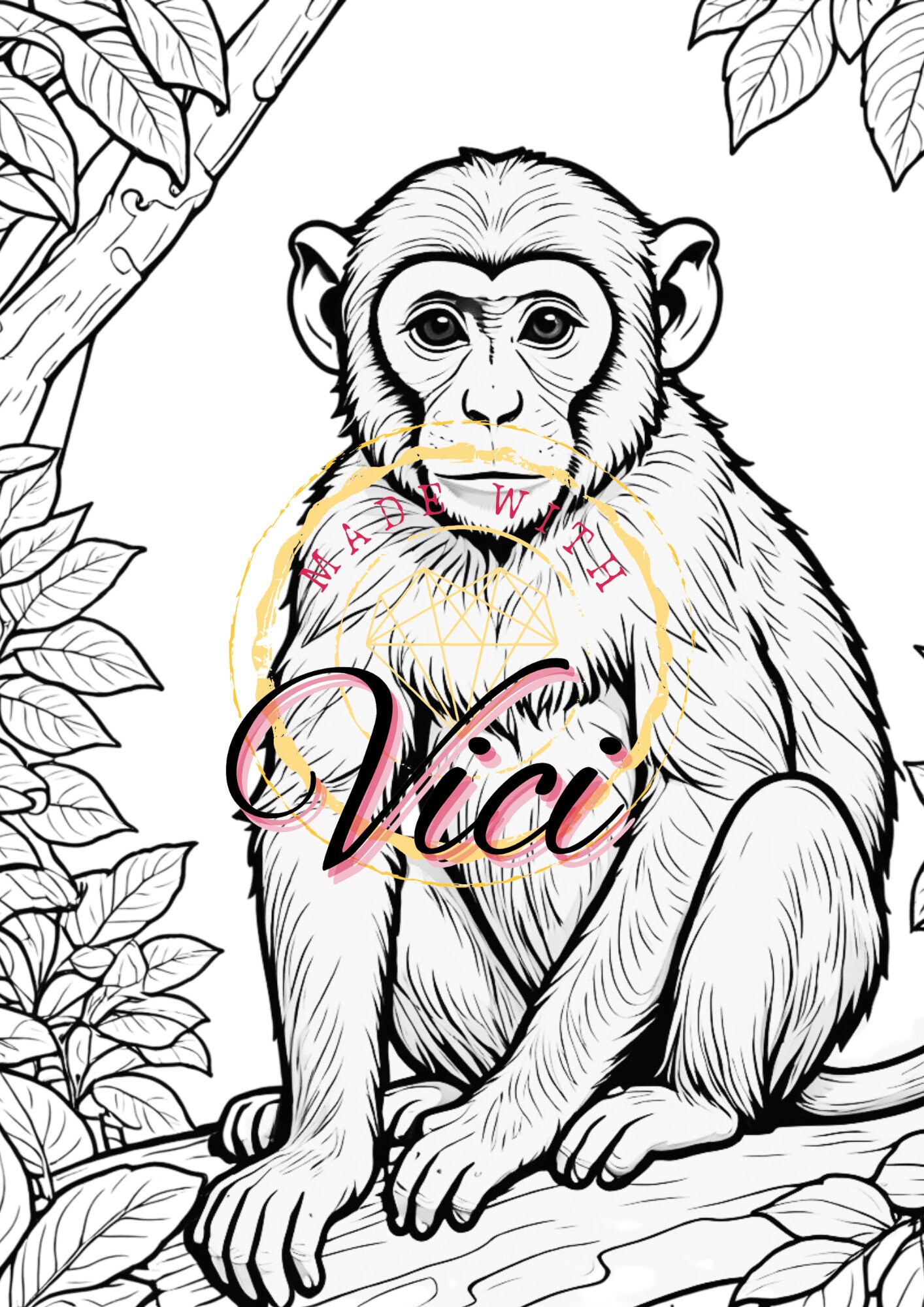 Coloring Page Monkey 3/3 Coloring Page Monkey A4 Print Immediately Gift ...