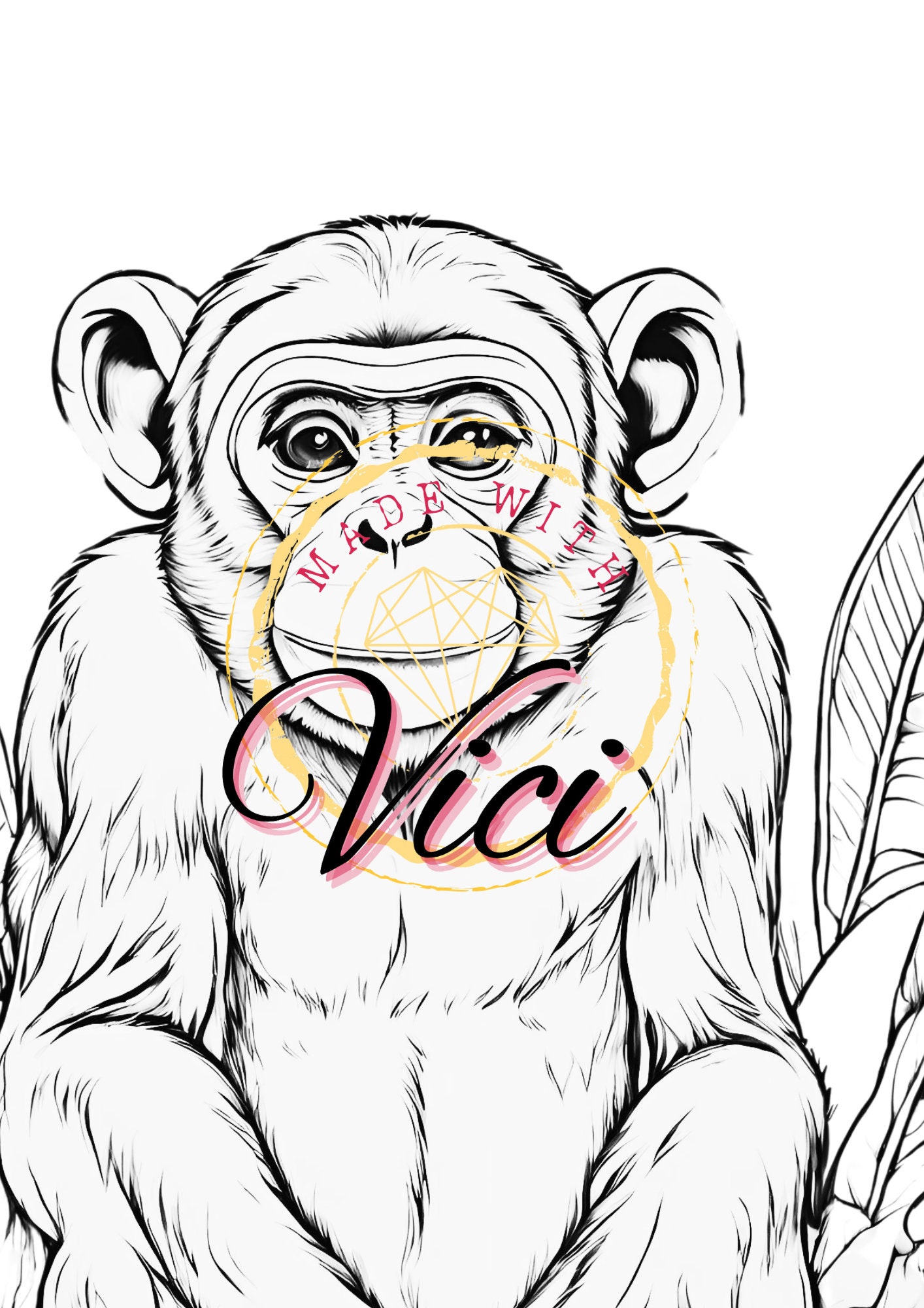 Coloring Page Monkey 2/3 Coloring Page Monkey A4 Print Immediately Gift ...