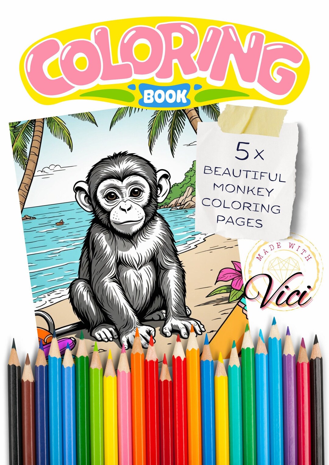 Coloring Page Monkey 1/3 Coloring Page Monkey A4 Print Immediately Gift ...