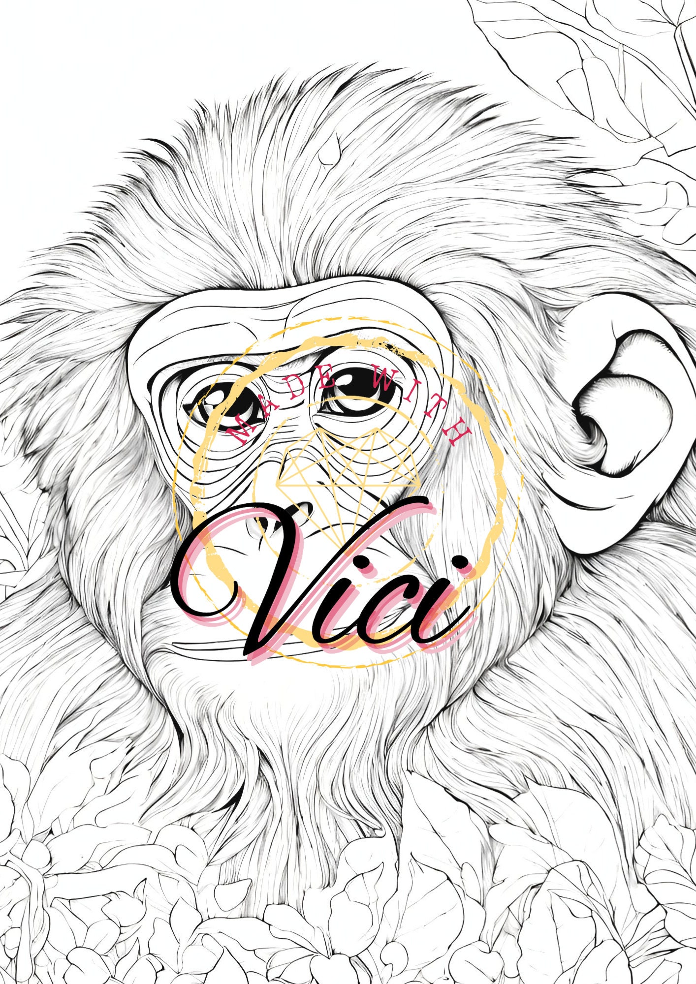 Coloring Page Monkey 2/3 Coloring Page Monkey A4 Print Immediately Gift ...