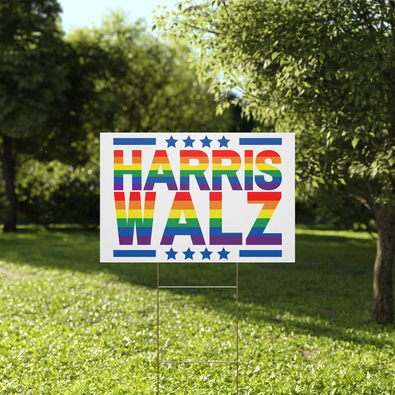 Harris Walz Rainbow With Blue Stars Yard Sign harris for President 2024 ...
