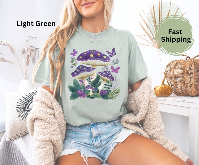 Comfort Colors Womens Mushroom Shirt, Butterfly and Fungi Graphic Tee ...
