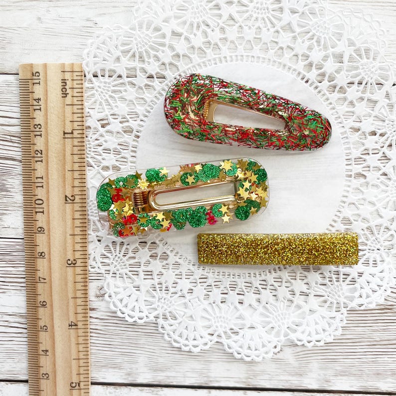 Merry and Bright Holiday Hair Barrettes - Festive Glitter Clip Set ...