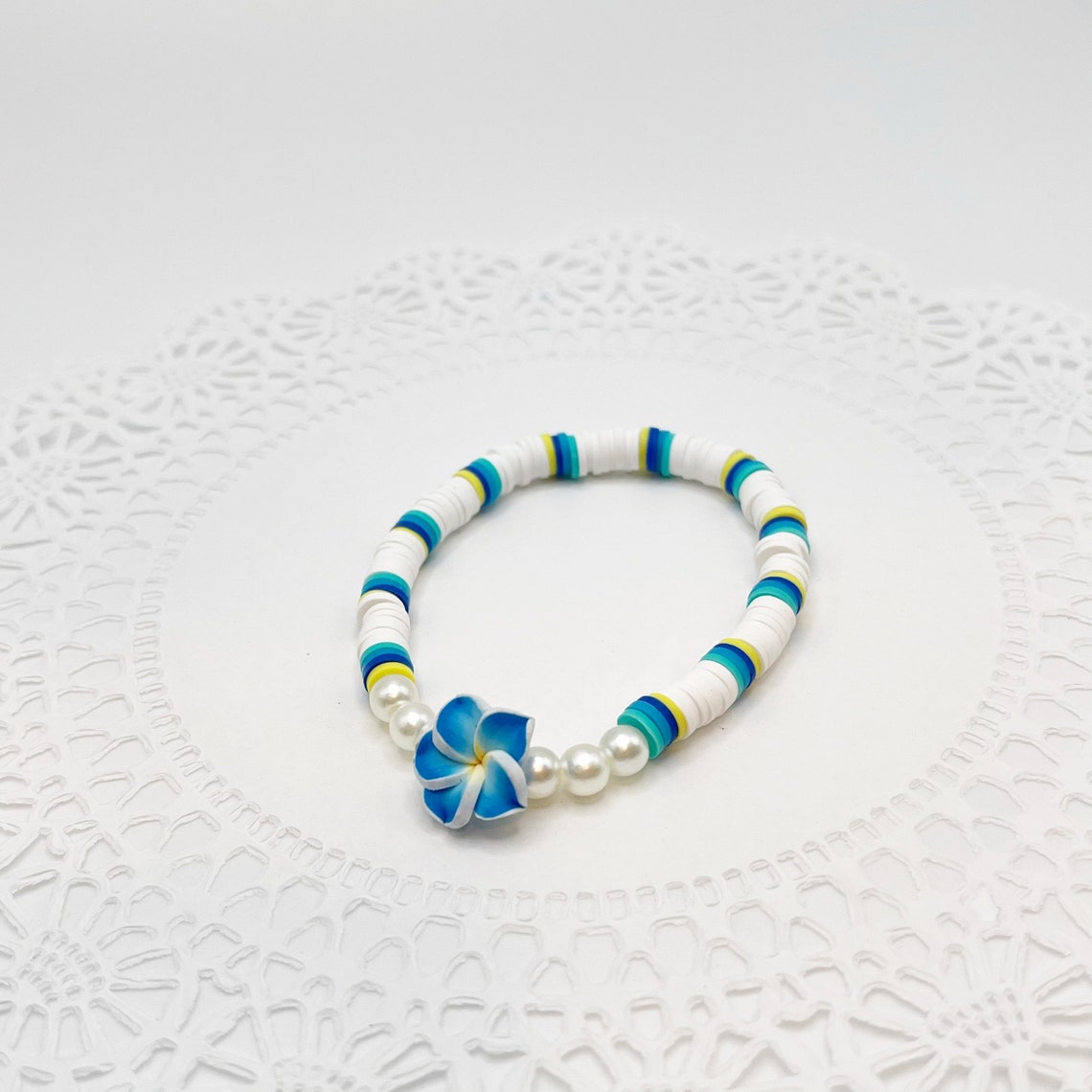 Tropical Flower Beaded Bracelets, Blue, Teal, Yellow Preppy Bracelet ...