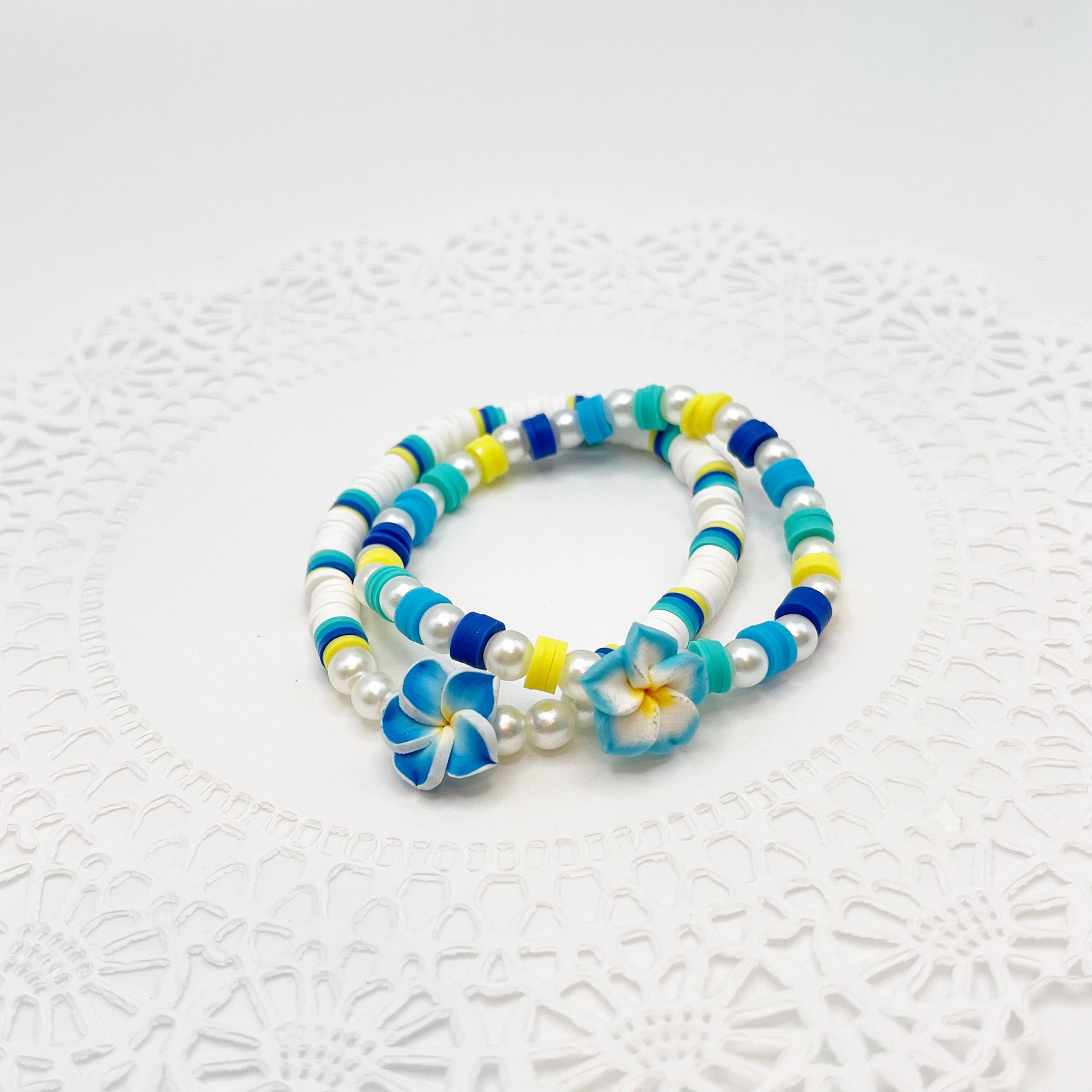 Tropical Flower Beaded Bracelets, Blue, Teal, Yellow Preppy Bracelet ...