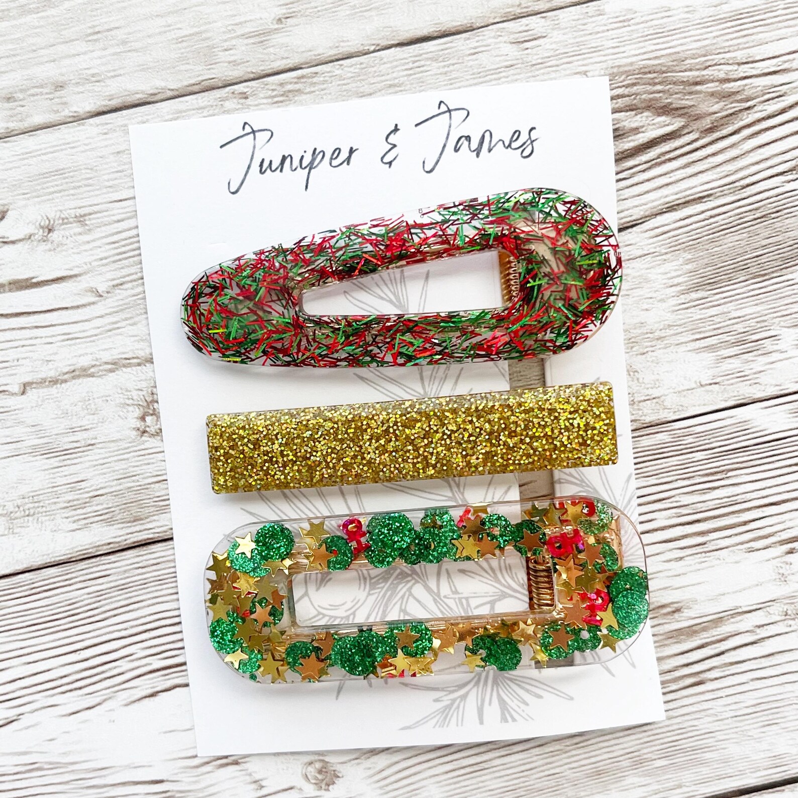 Merry and Bright Holiday Hair Barrettes - Festive Glitter Clip Set ...