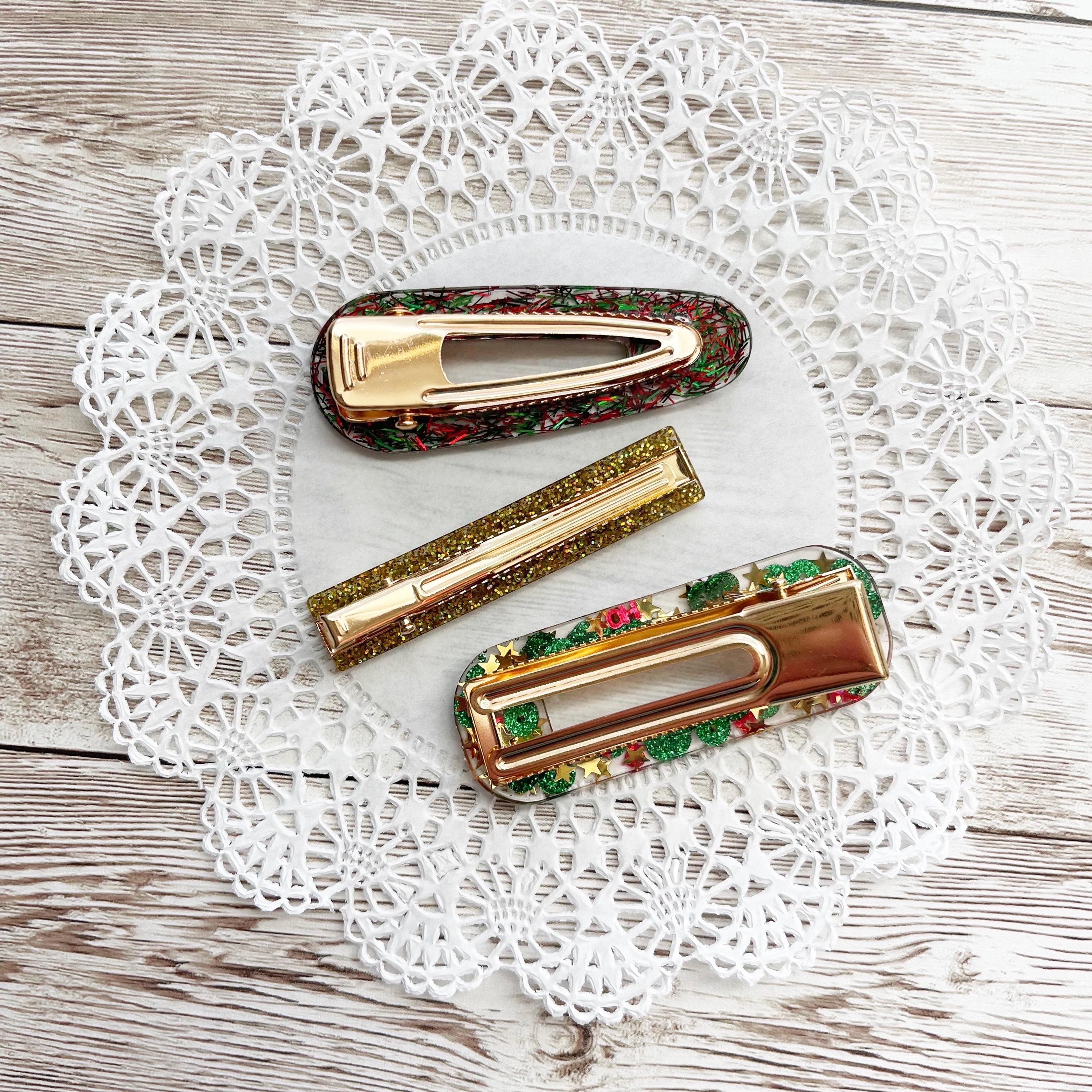 Merry and Bright Holiday Hair Barrettes - Festive Glitter Clip Set ...
