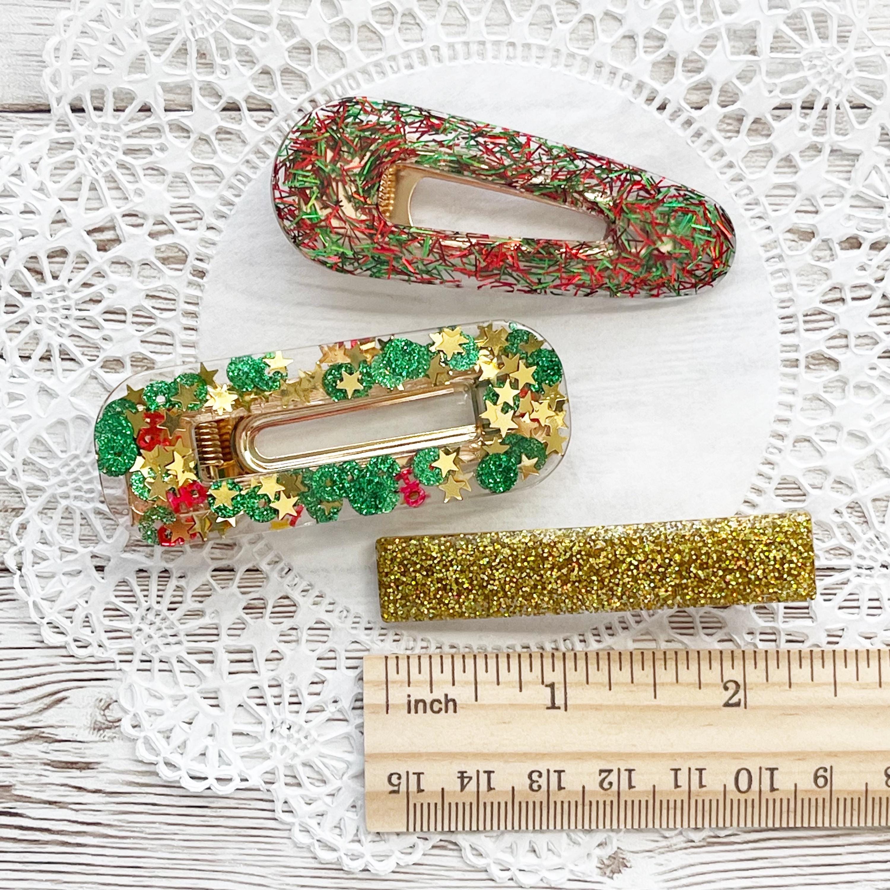 Merry and Bright Holiday Hair Barrettes - Festive Glitter Clip Set ...