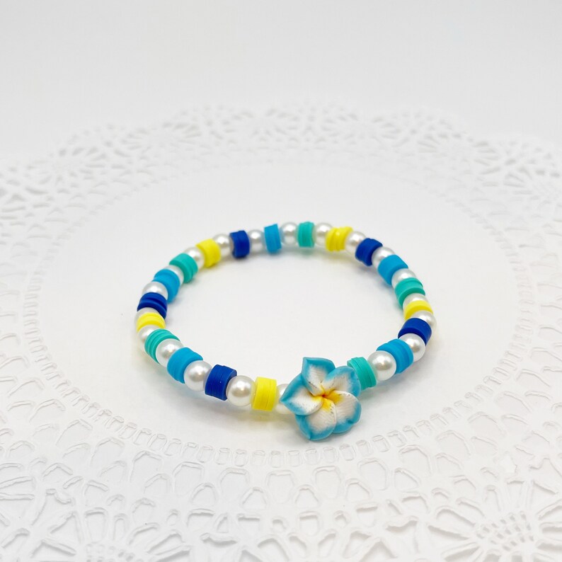 Tropical Flower Beaded Bracelets, Blue, Teal, Yellow Preppy Bracelet ...