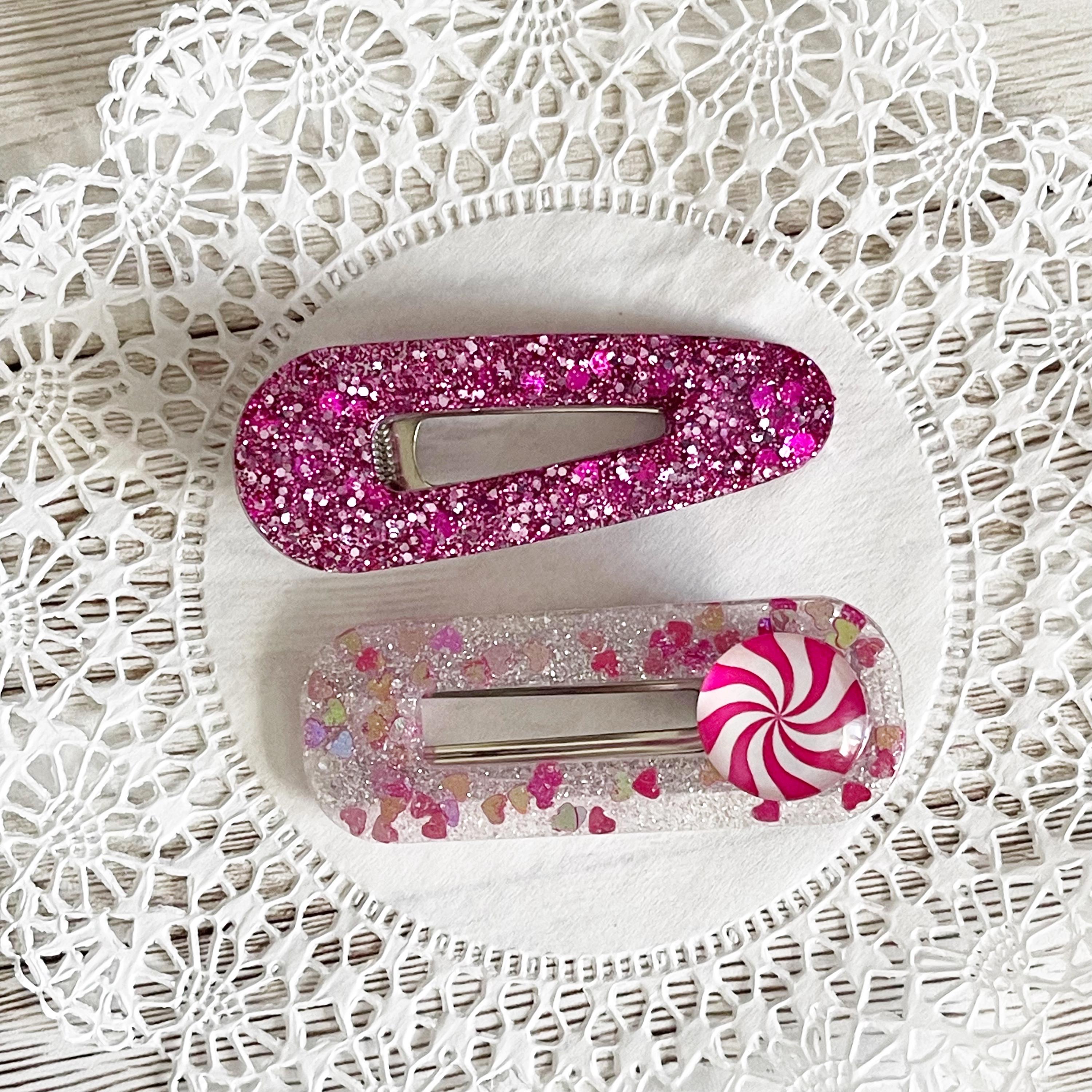 Sugar Plum Fairy Glitter Hair Barrettes - Festive Pink and Peppermint ...