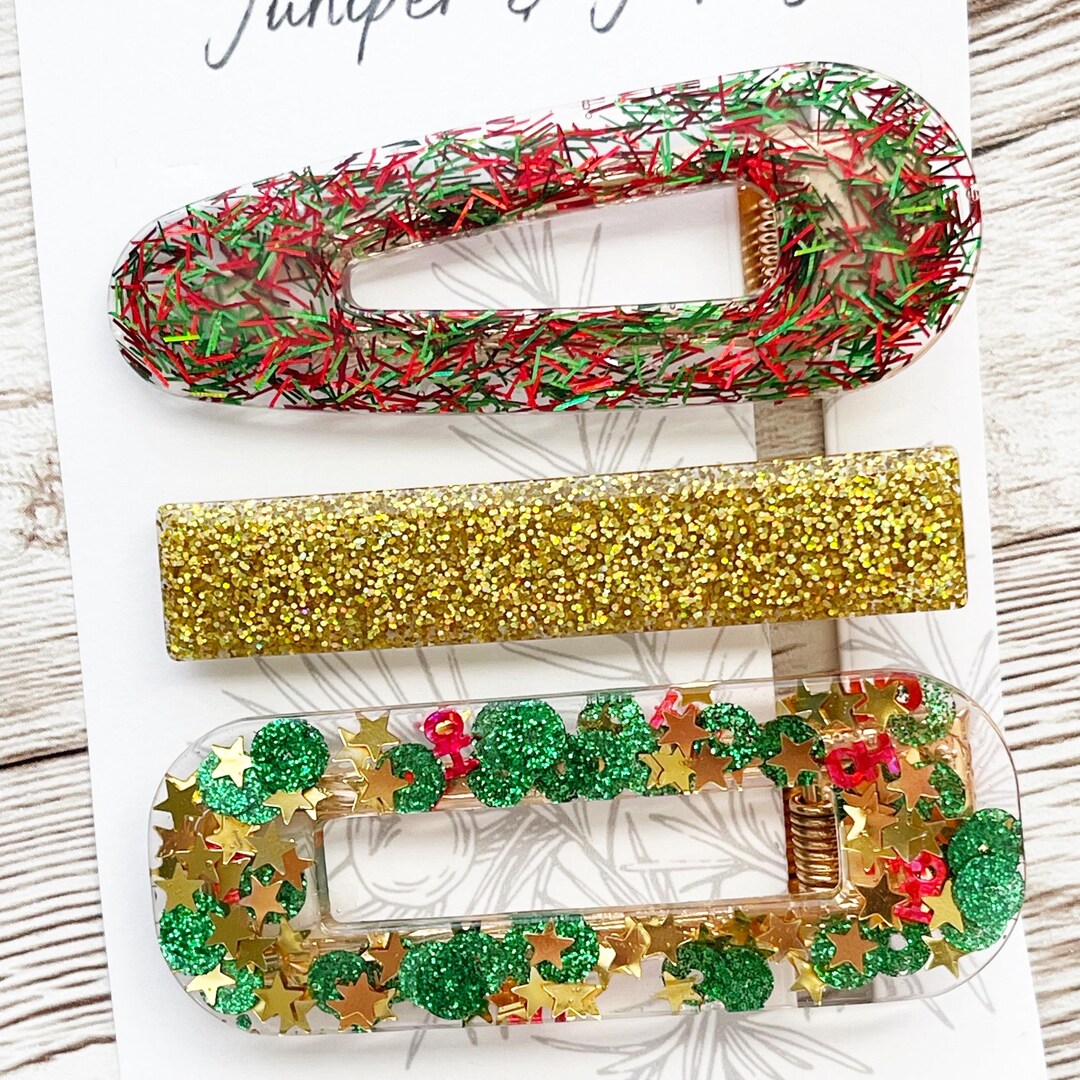 Merry and Bright Holiday Hair Barrettes - Festive Glitter Clip Set ...