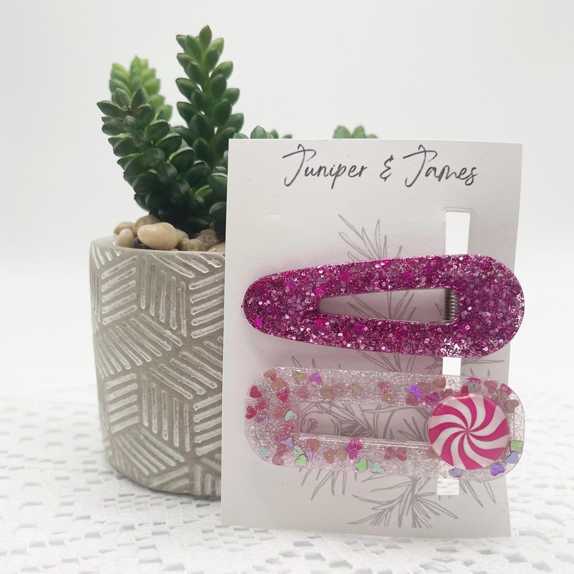 Sugar Plum Fairy Glitter Hair Barrettes - Festive Pink and Peppermint ...