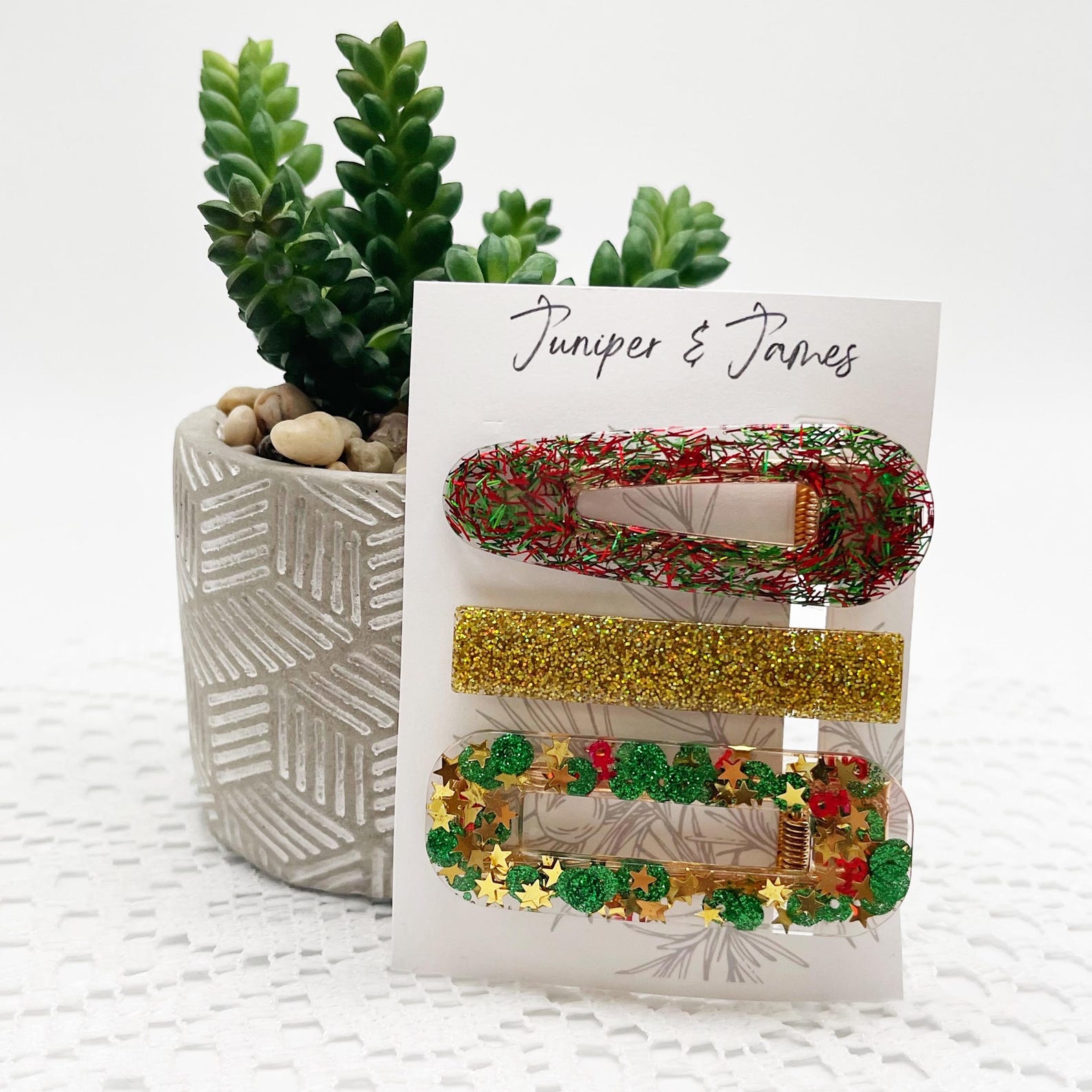 Merry and Bright Holiday Hair Barrettes - Festive Glitter Clip Set ...