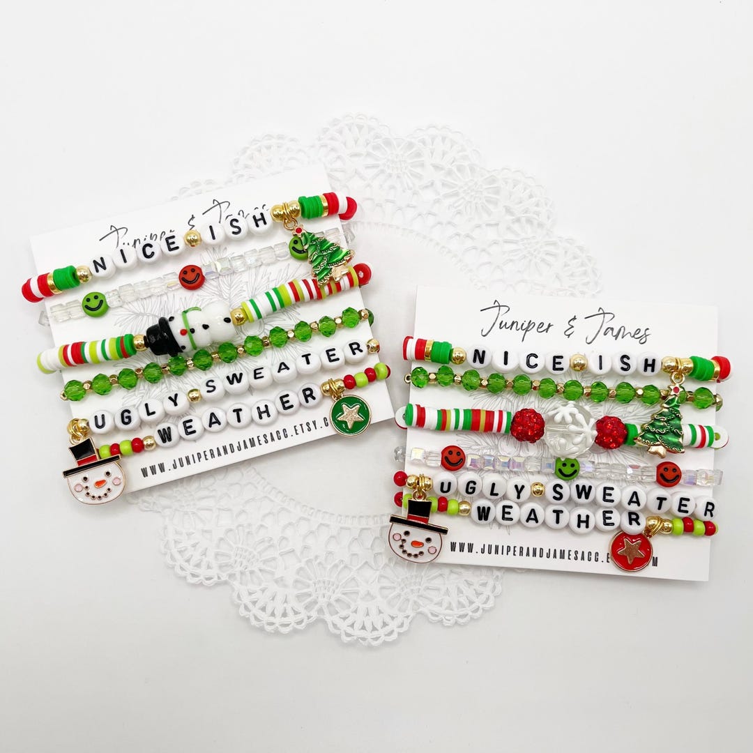 Christmas Beaded Bracelet Stack: Ugly Sweater Weather, Holiday Charms ...