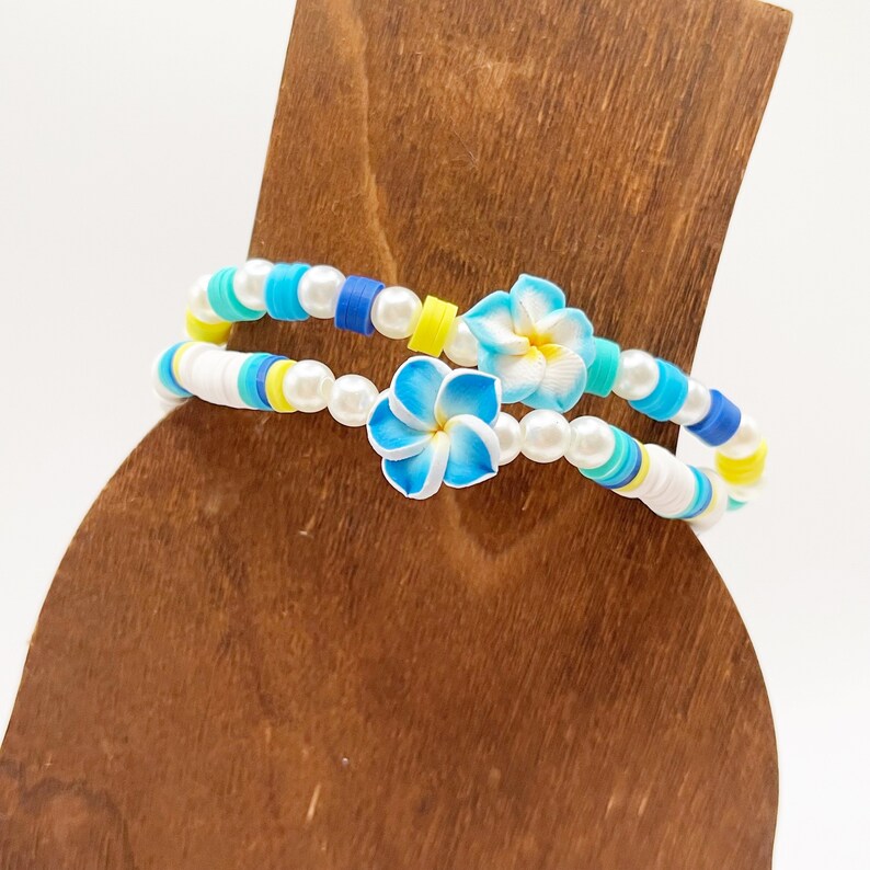 Tropical Flower Beaded Bracelets, Blue, Teal, Yellow Preppy Bracelet ...