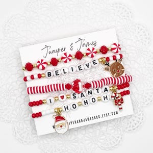 Christmas Bracelet Stack: Beaded Holiday Word Bracelets With Santa ...