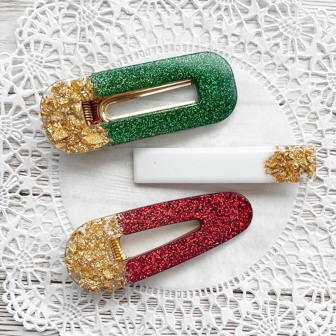 Tinsel and Gold Holiday Hair Barrettes - Festive Glitter Clip Set ...
