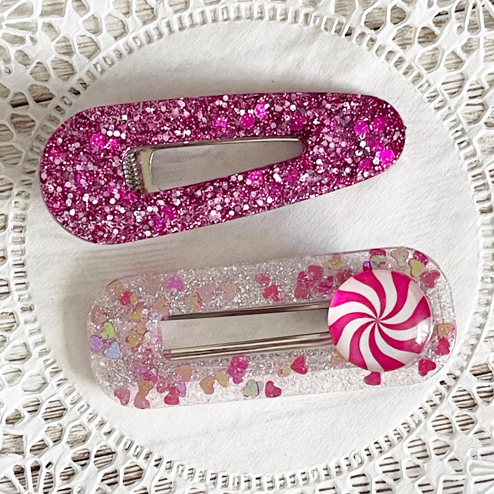 Sugar Plum Fairy Glitter Hair Barrettes - Festive Pink and Peppermint ...